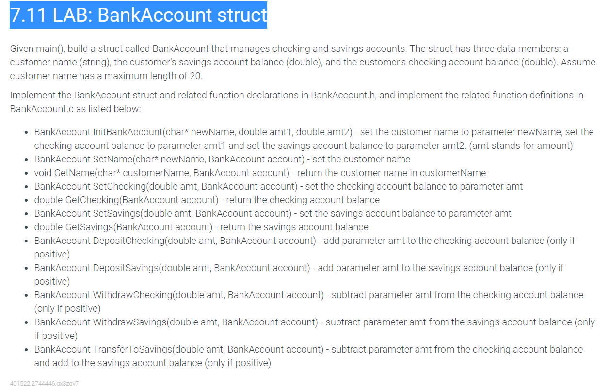 Solved Given Main Build A Struct Called Bankaccount That 3765