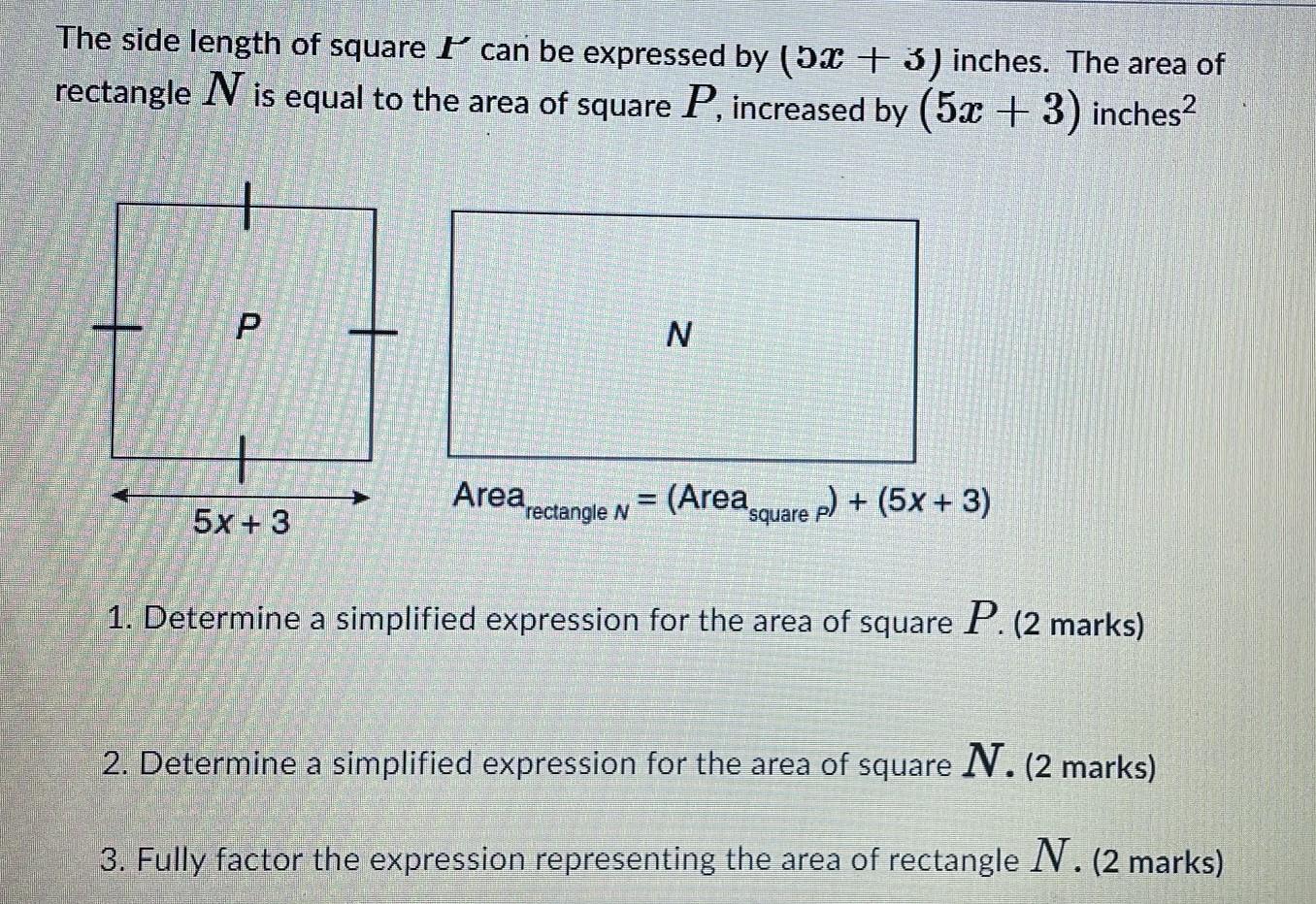 Solved The side length of square I can be expressed by (5x + | Chegg.com