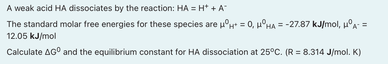 Solved A weak acid HA dissociates by the reaction: HA = H+ + | Chegg.com