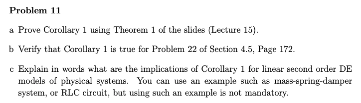Solved Problem 11 a Prove Corollary 1 using Theorem 1 of the | Chegg.com