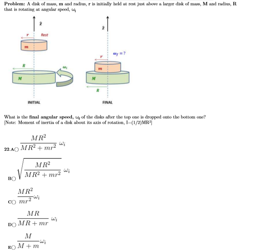 Solved Problem: A disk of mass, m and radius, r is initially | Chegg.com