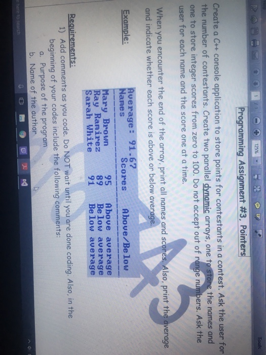 Solved 125% Programming Assignment #3, Pointers Create a C+ | Chegg.com