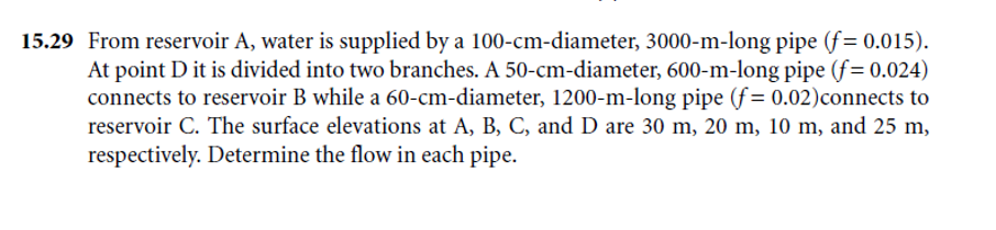 Solved 15.29 From reservoir A, water is supplied by a | Chegg.com