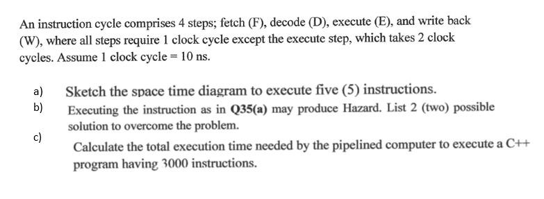 Solved An instruction cycle comprises 4 steps; fetch (F), | Chegg.com