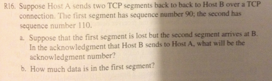 Solved R16. Suppose Host A sends two TCP segments back to | Chegg.com