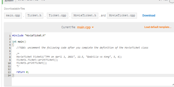 Solved Given a Ticket class (defined in "Ticket.h' and | Chegg.com