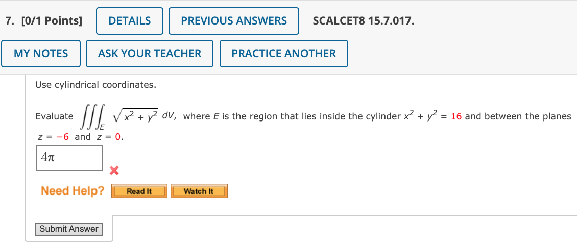 Solved 7. [0/1 Points] DETAILS PREVIOUS ANSWERS SCALCET8 | Chegg.com