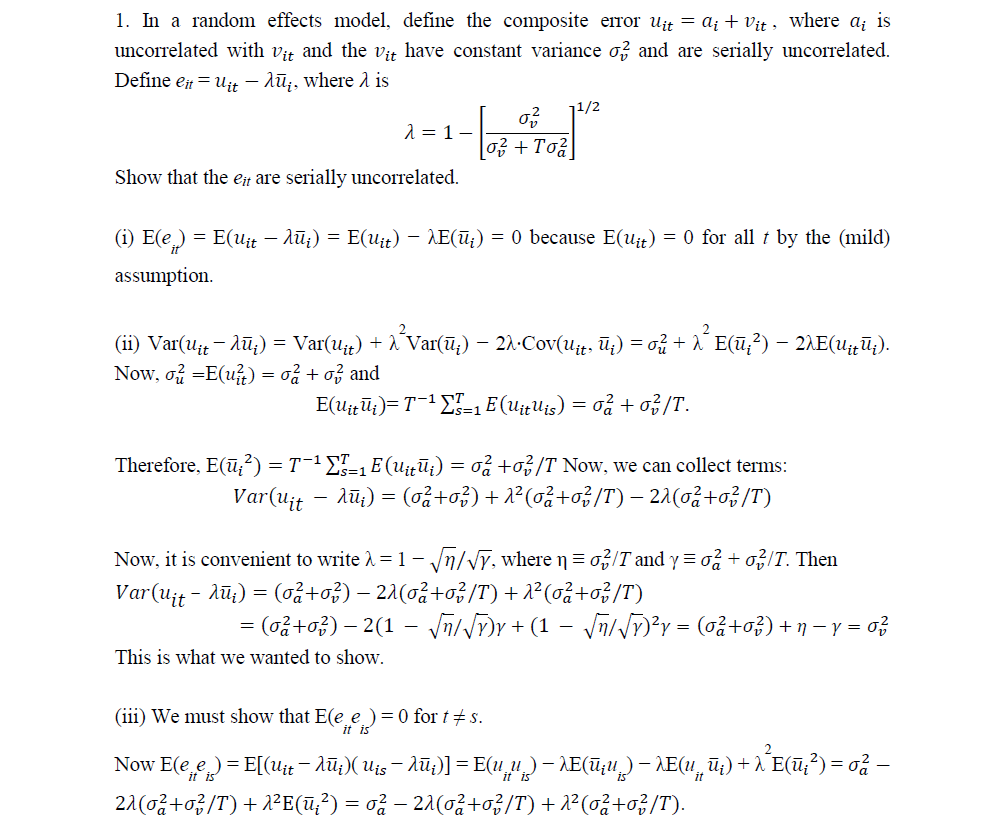 Solved In part (iii) of the solution, why is E[u(it)u(is)] | Chegg.com