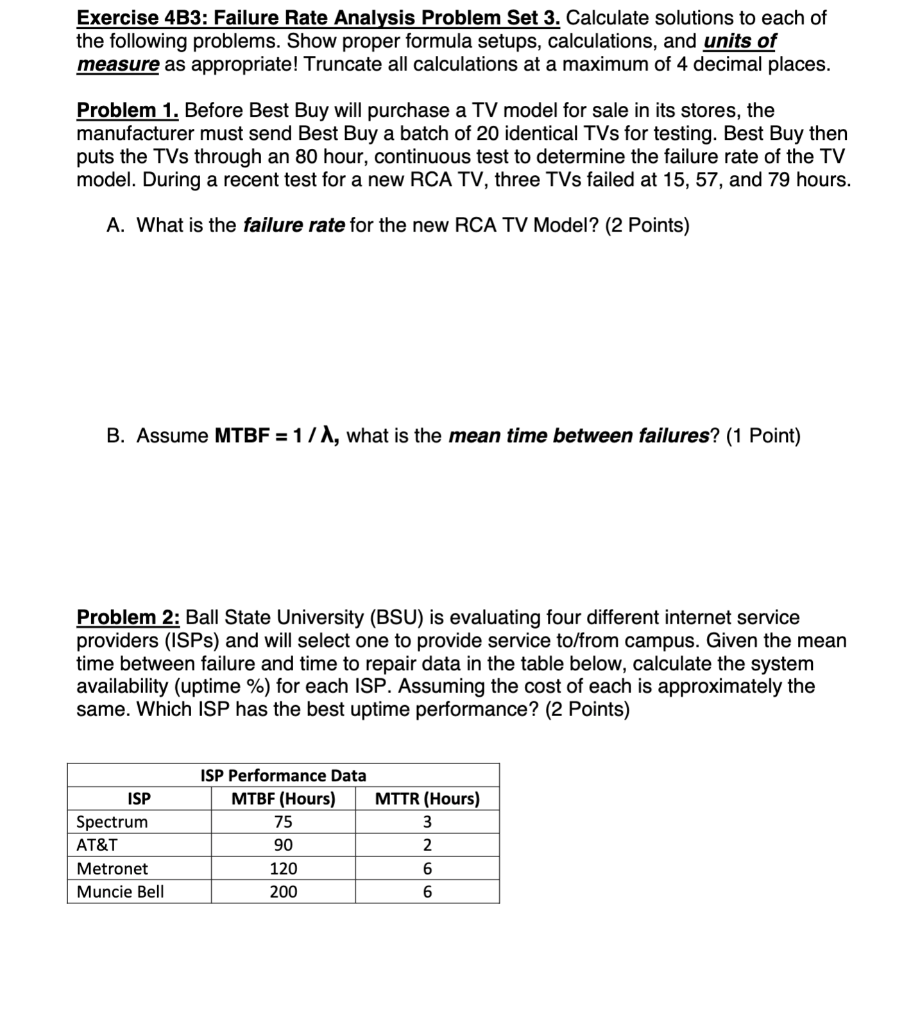 Solved Exercise 4B3: Failure Rate Analysis Problem Set 3. | Chegg.com