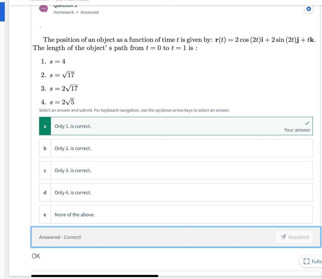 Solved Question Homework Answered The Position Of An Object