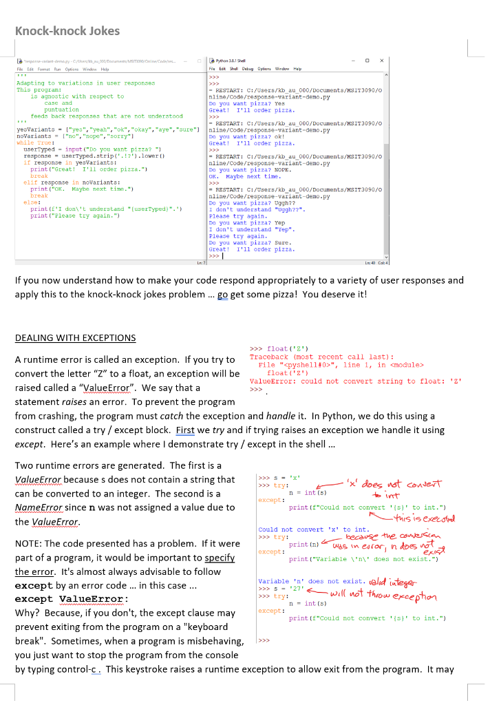 Knock-knock Jokes For this project, you will write a | Chegg.com