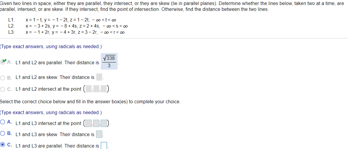 Solved Given two lines in space, either they are parallel, | Chegg.com