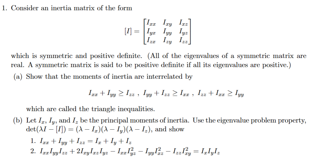 1. Consider an inertia matrix of the form | Chegg.com