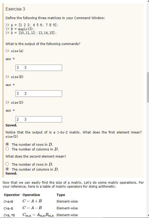 Solved Exercise 3 Define the following three matrices in | Chegg.com