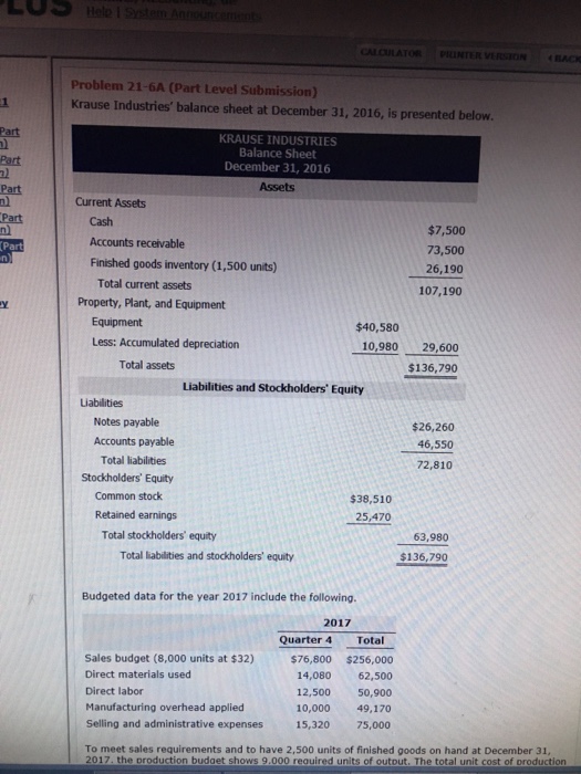 Solved Problem 21-6A (Part Level Submission) Krause | Chegg.com