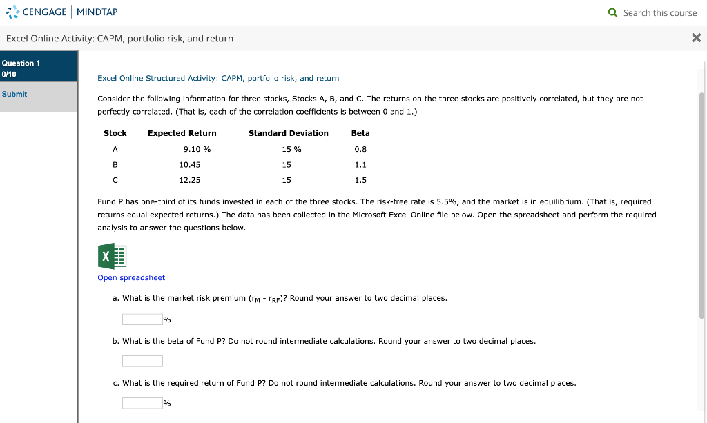 Solved CENGAGE MINDTAP Q Search this course Excel Online | Chegg.com