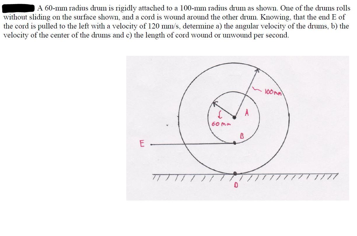 Solved A 60-mm radius drum is rigidly attached to a 100-mm | Chegg.com