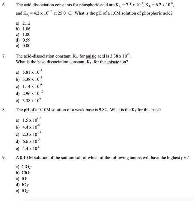 Solved The acid dissociation constants for phosphoric acid | Chegg.com