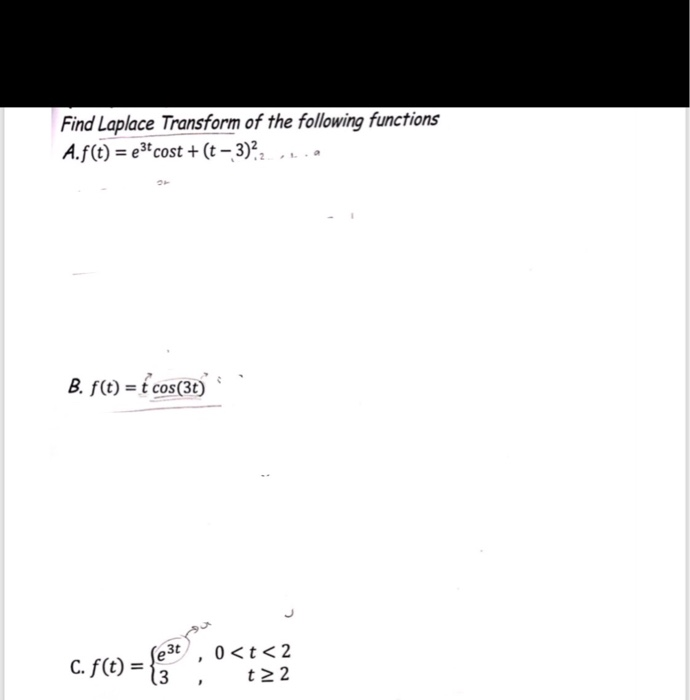 Solved Find Laplace Transform of the following functions | Chegg.com