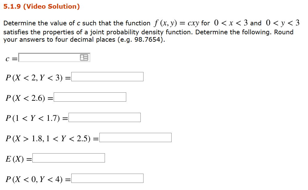 Solved 5.1.9 (Video Solution) Determine the value of c such | Chegg.com