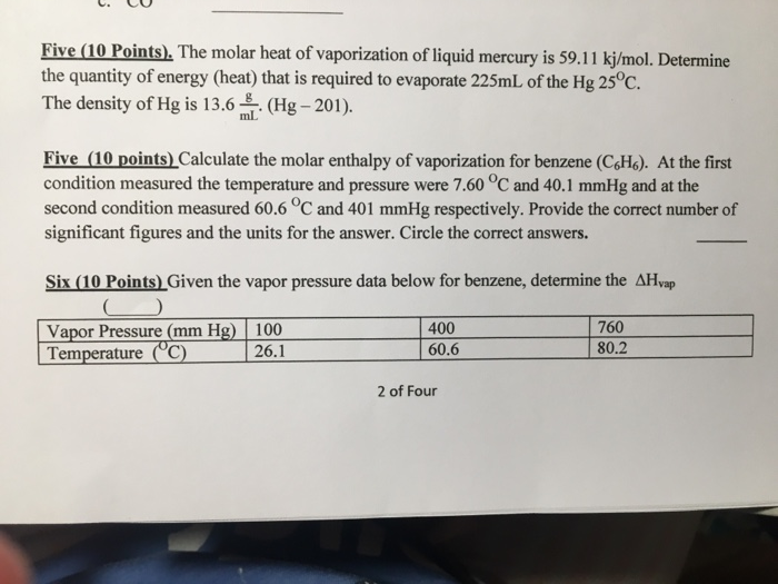 Molar Heat Of Vaporization