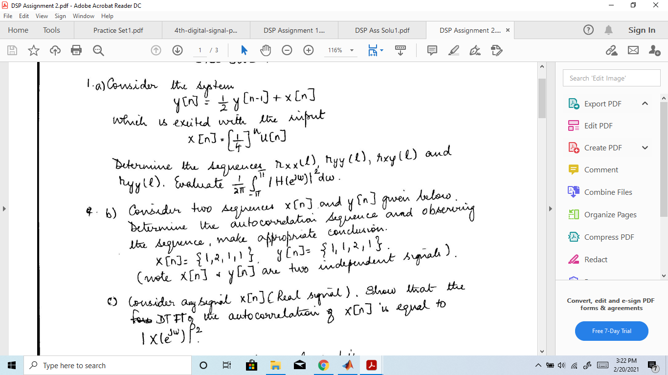 Solved - x A DSP Assignment 2.pdf - Adobe Acrobat Reader DC | Chegg.com