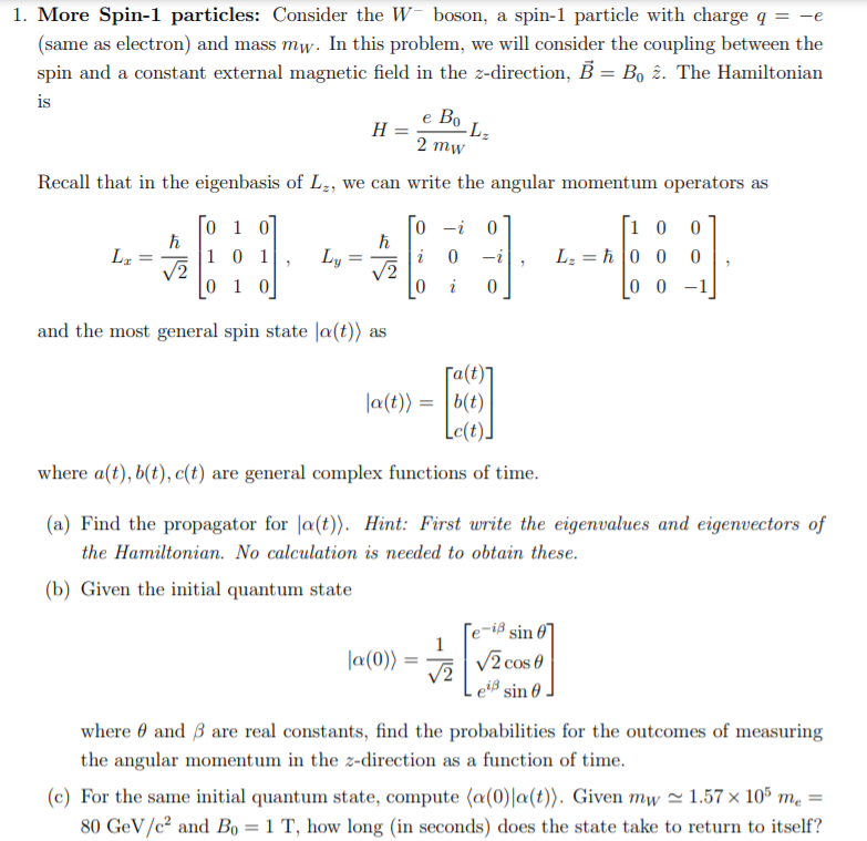 Solved 1. More Spin-1 particles: Consider the W- boson, a | Chegg.com