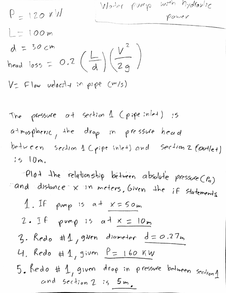 Solved м (0 | IP PUMP X 2 (1) х=0 У. = loom Water pump P = | Chegg.com