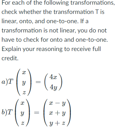 Solved For each of the following transformations, check | Chegg.com