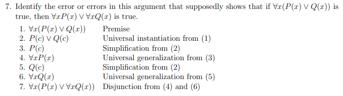 Solved 7. Identify the error or errors in this argument that | Chegg.com