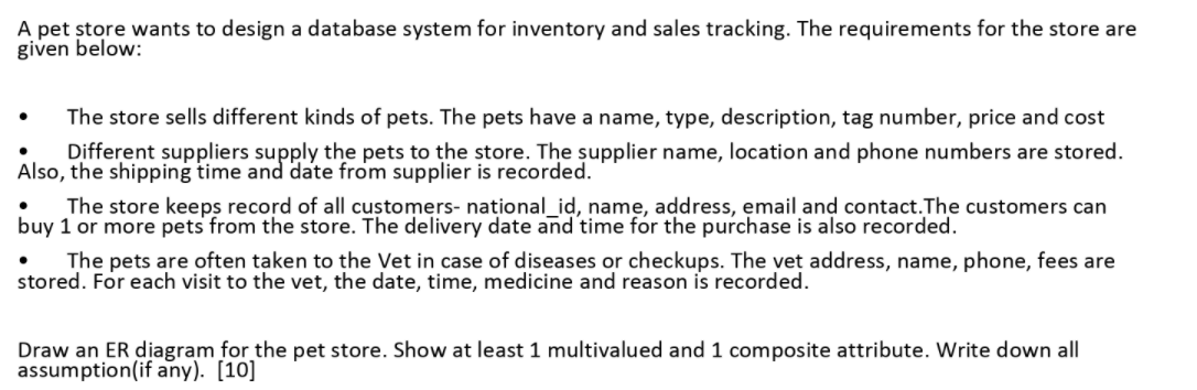 Solved A pet store wants to design a database system for | Chegg.com