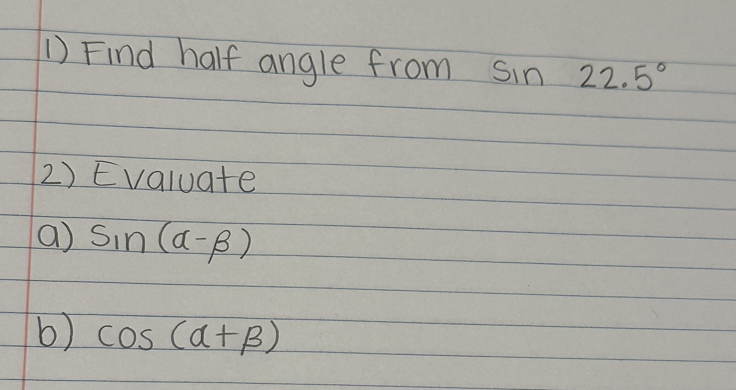 Solved Find half angle from | Chegg.com
