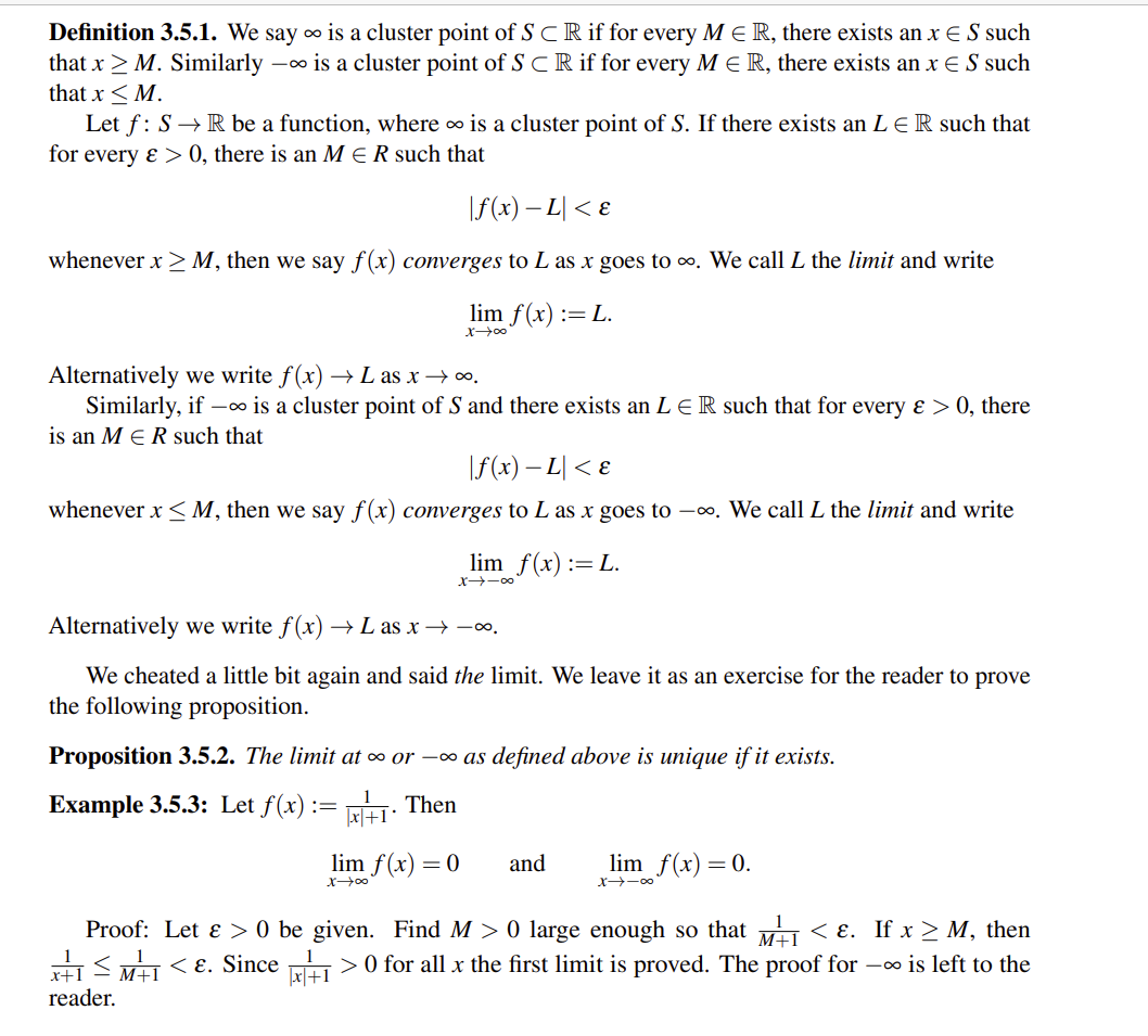 Solved Definition 3.5.1. We say ∞ is a cluster point of S⊂R | Chegg.com