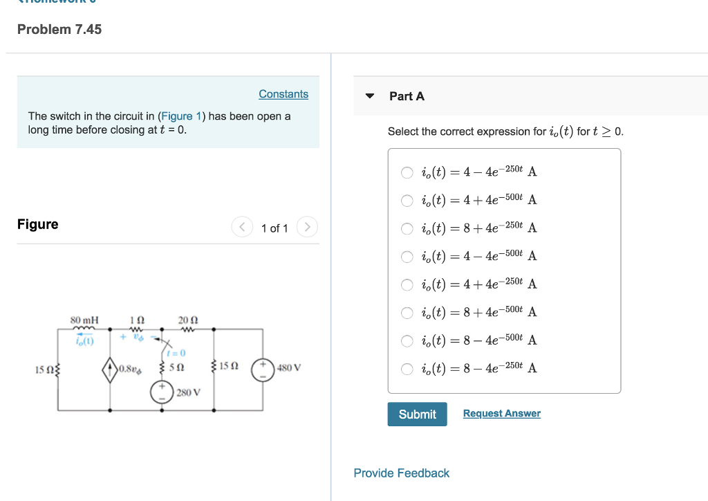 Solved Problem 7.45 Constants Part A The switch in the | Chegg.com