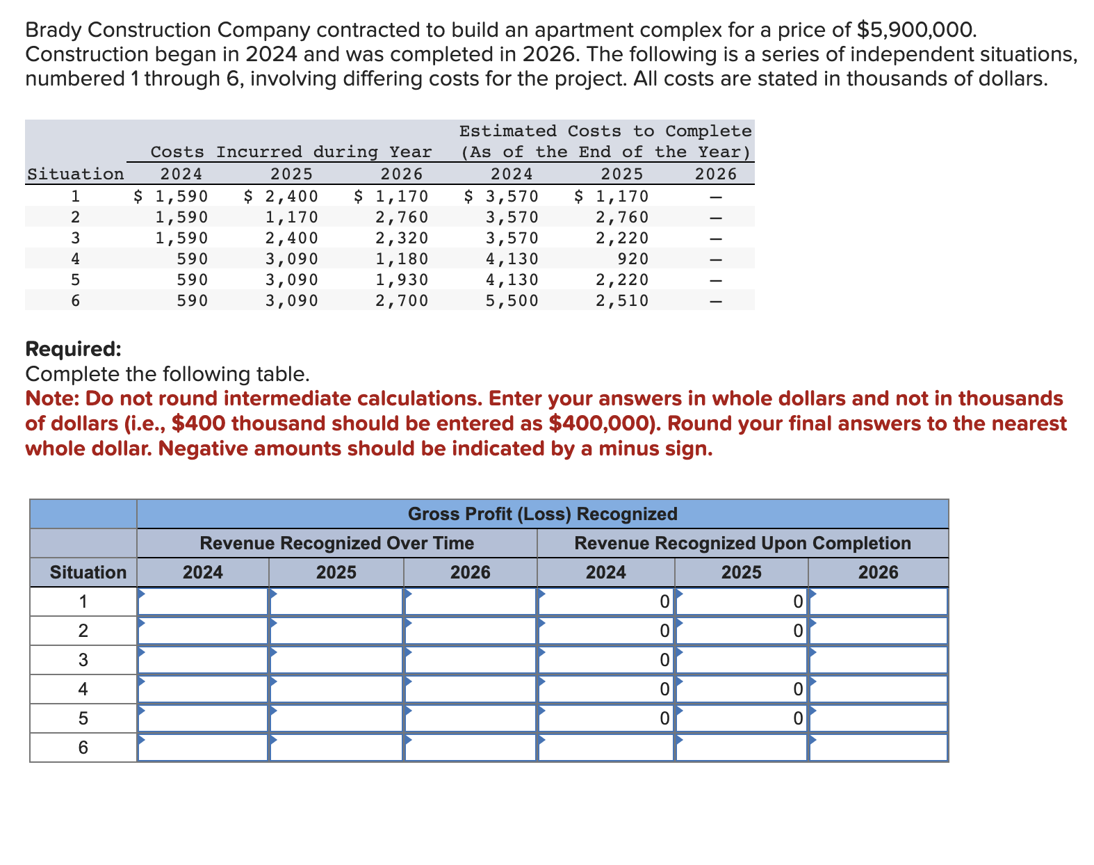 Solved Brady Construction Company contracted to build an | Chegg.com