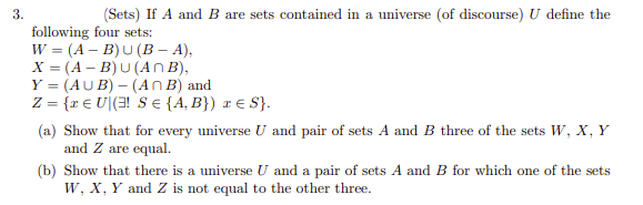 Solved 3. (Sets) If A and B are sets contained in a universe | Chegg.com