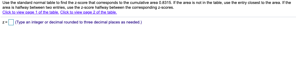 Solved Use the standard normal table to find the z-score | Chegg.com