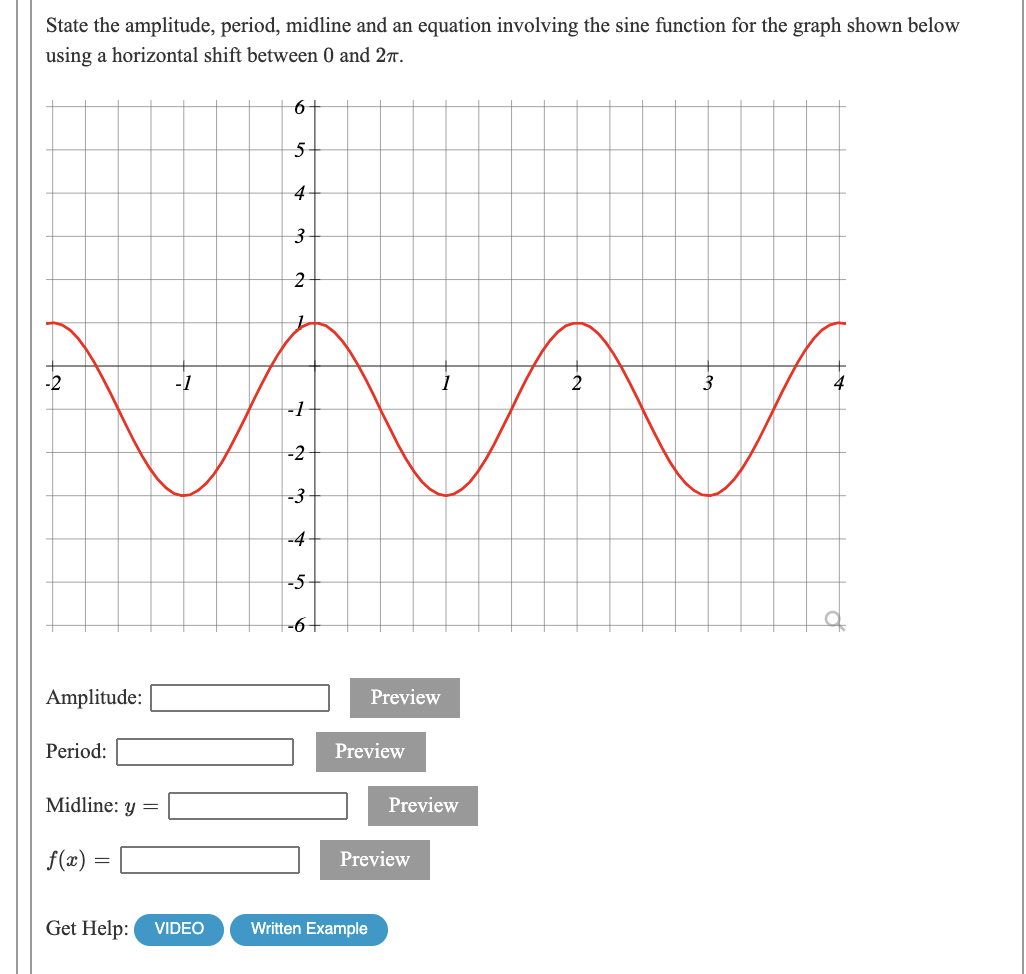 Solved State the amplitude, period, midline and an equation | Chegg.com