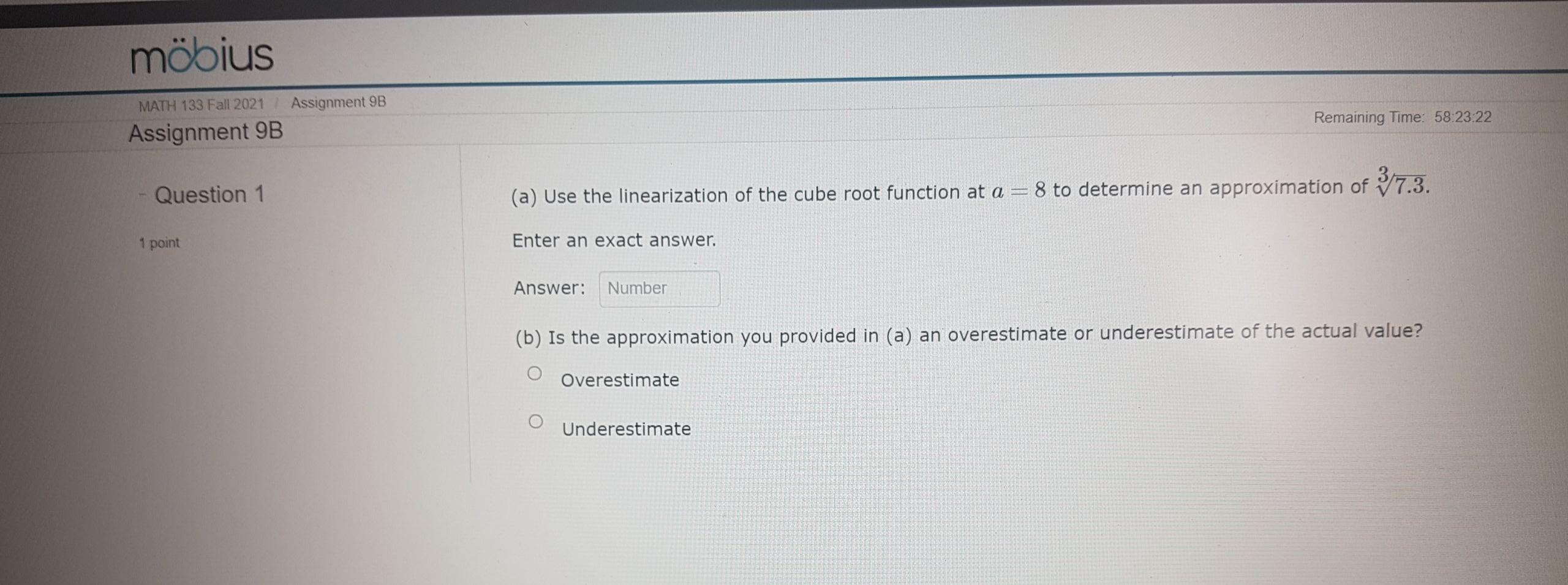 Solved möbius MATH 133 Fall 2021 Assignment 9B Remaining | Chegg.com