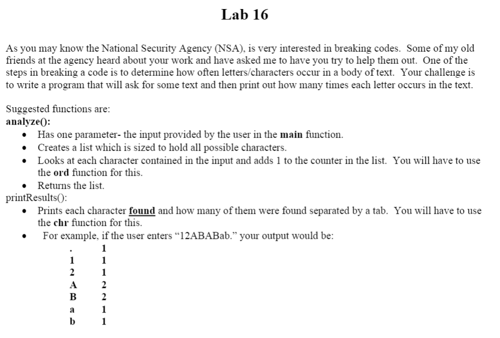 Solved Lab 16 As you may know the National Security Agency | Chegg.com