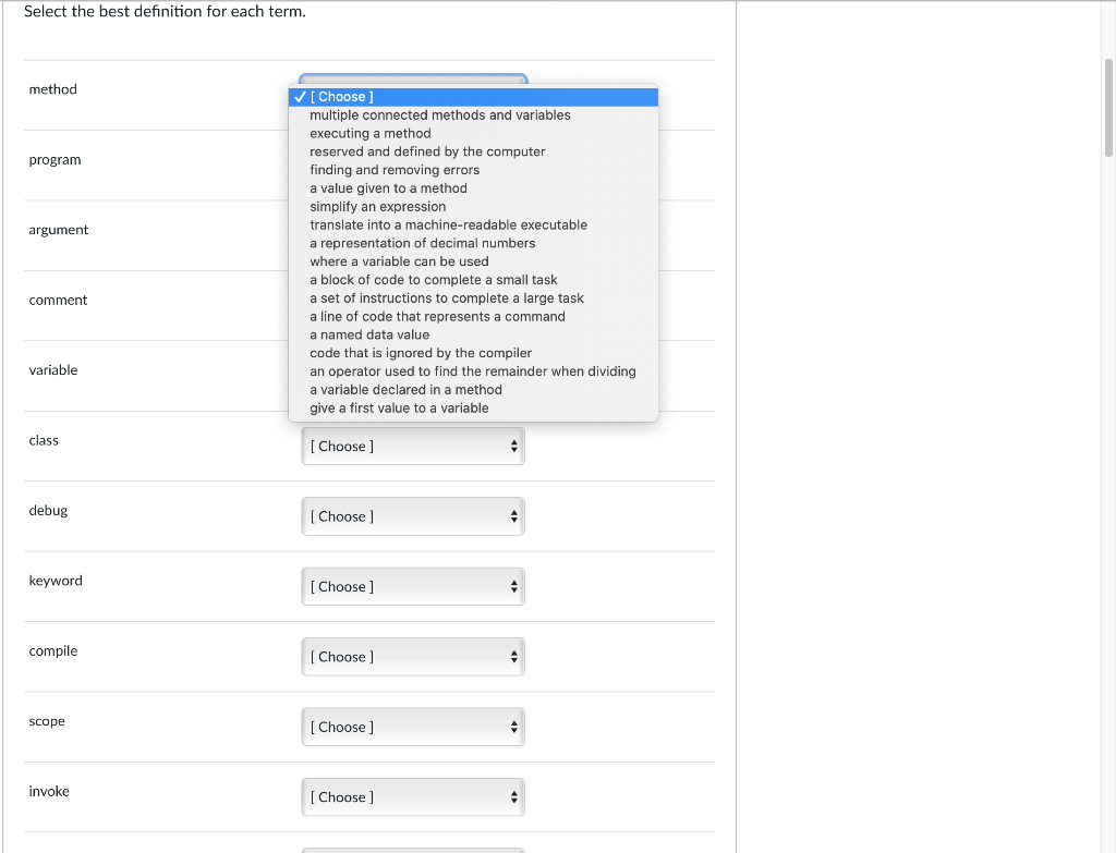 Solved Select the best definition for each term. method | Chegg.com
