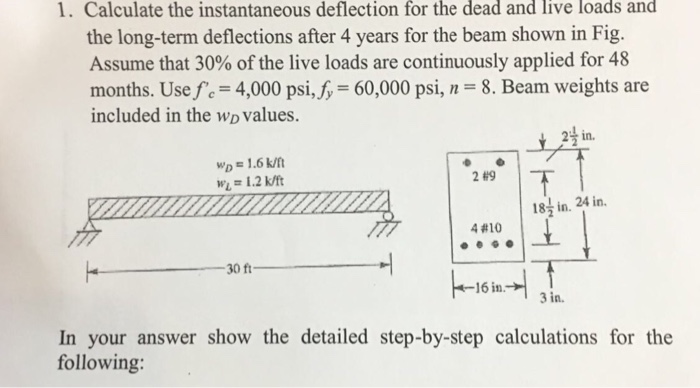 Solved 1. Calculate the instantaneous deflection for the | Chegg.com