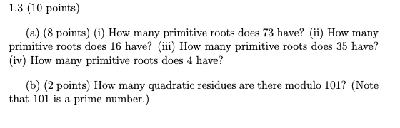 Solved 1.3 (10 points) (a) (8 points) (i) How many primitive | Chegg.com
