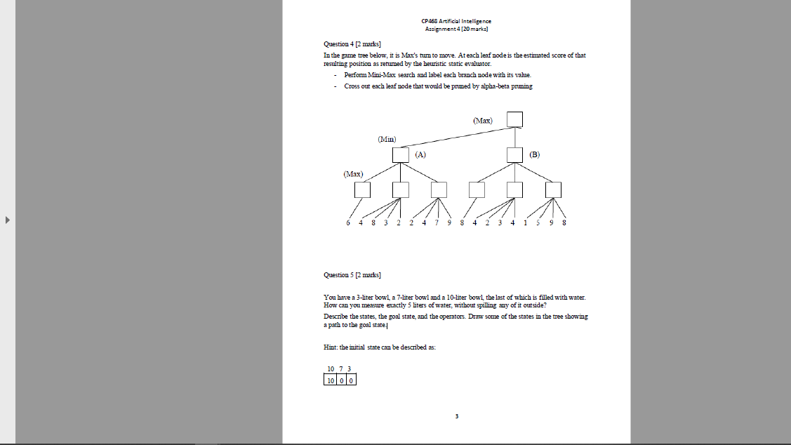 Solved CP468 Artificial Intelligence Assignment 4 [20 marks] | Chegg.com