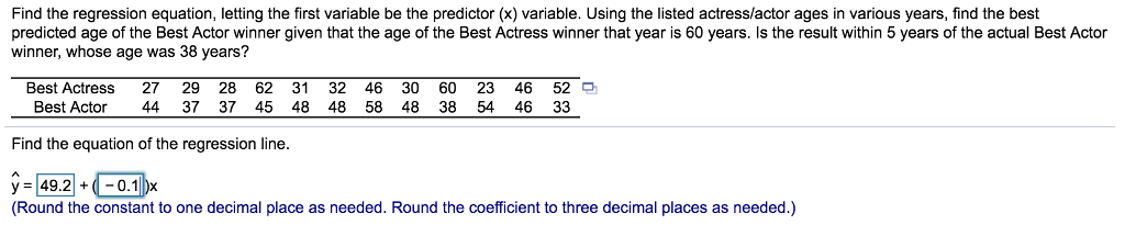 Solved Find the regression equation, letting the first | Chegg.com