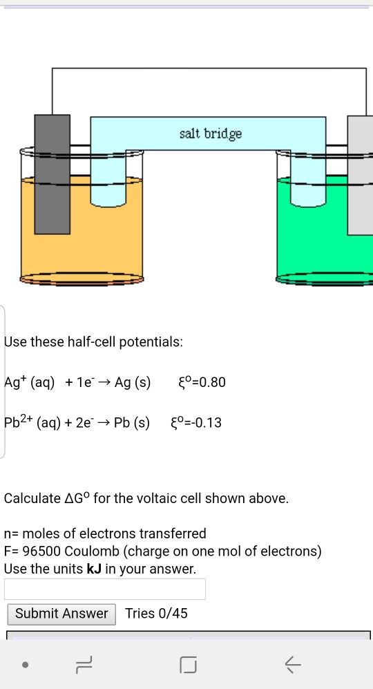 Solved salt bridge Use these half-cell potentials: Ag+ (aq) | Chegg.com
