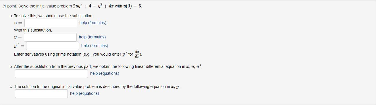 Solved (1 point) Solve the initial value problem 2yy' + 4 = | Chegg.com