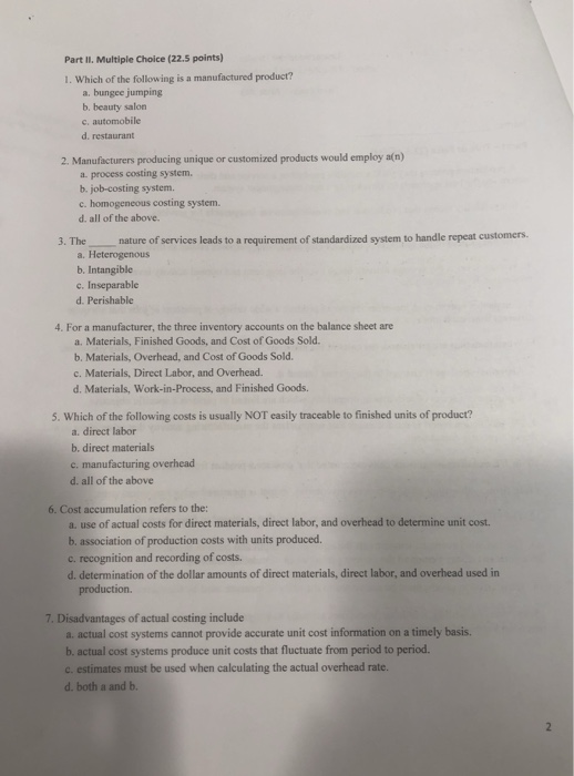 Solved Part II. Multiple Choice (22.5 points) 1. Which of | Chegg.com