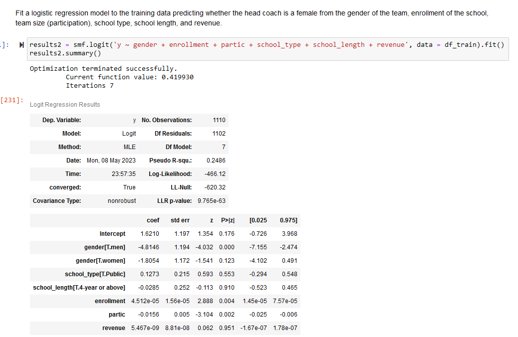 df. head (5) [10]Fit a logistic regression model to | Chegg.com