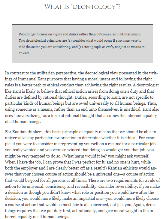 Solved WHAT IS "DEONTOLOGY"? Deontology focuses on rights | Chegg.com